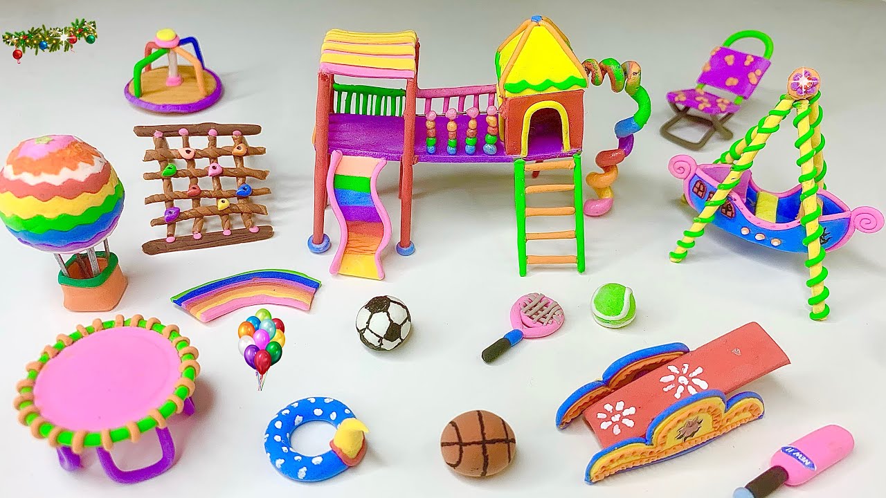 DIY How To Make Polymer Clay Miniature Playground Set with Jungle Gym ...