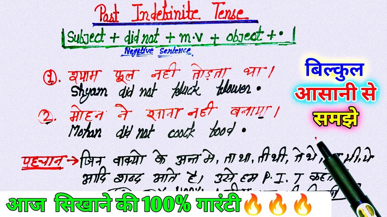 Past indefinite tense negative sentences | negative sentences | Past ...