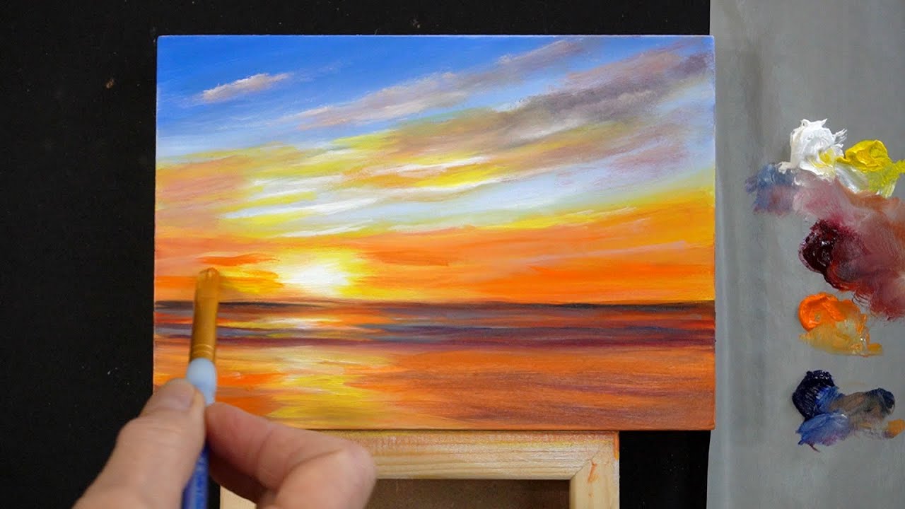 Easy Ocean Sunset Oil Painting Tutorial | Part 2 - YouTube