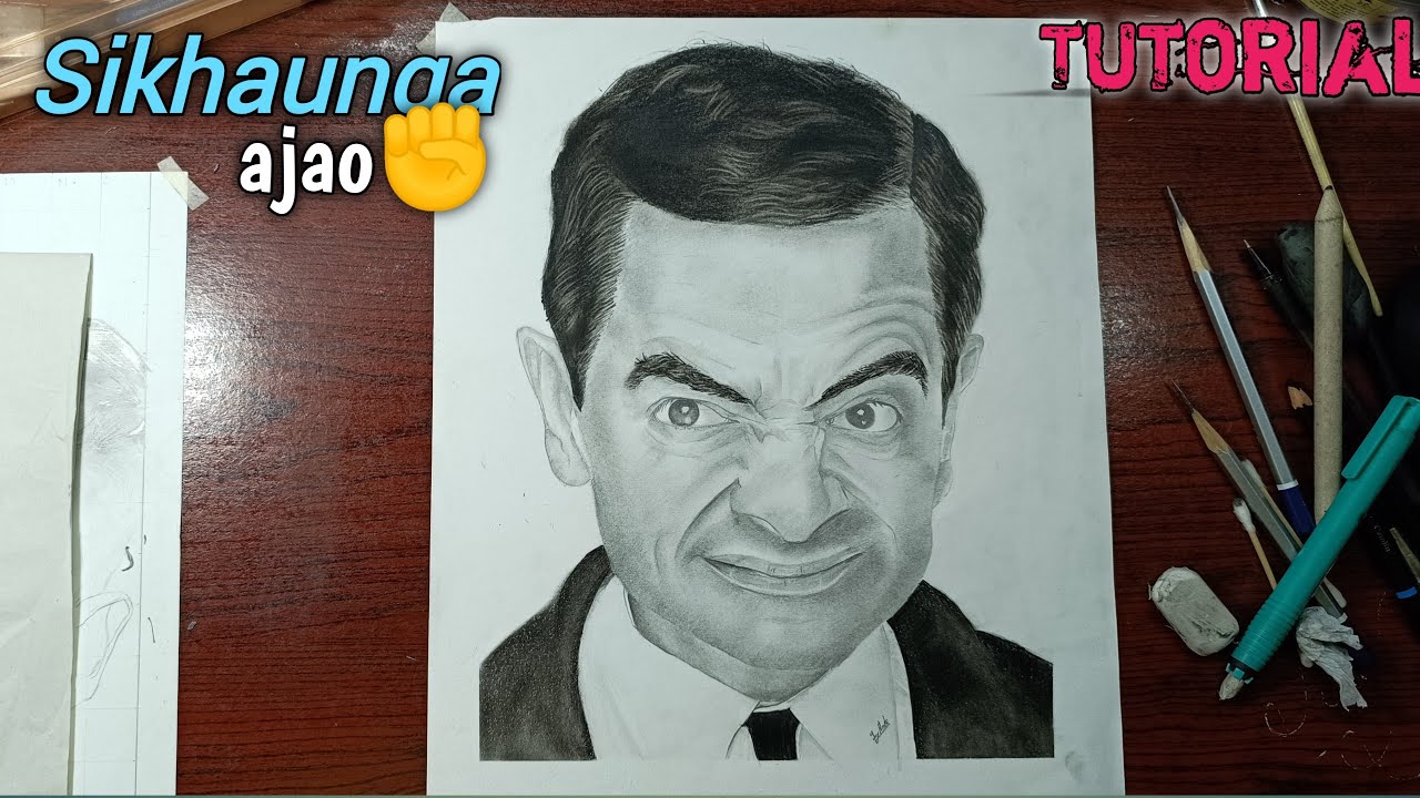 How to Draw Mr Bean face😍 (Realistic Portrait Tutorial) - YouTube