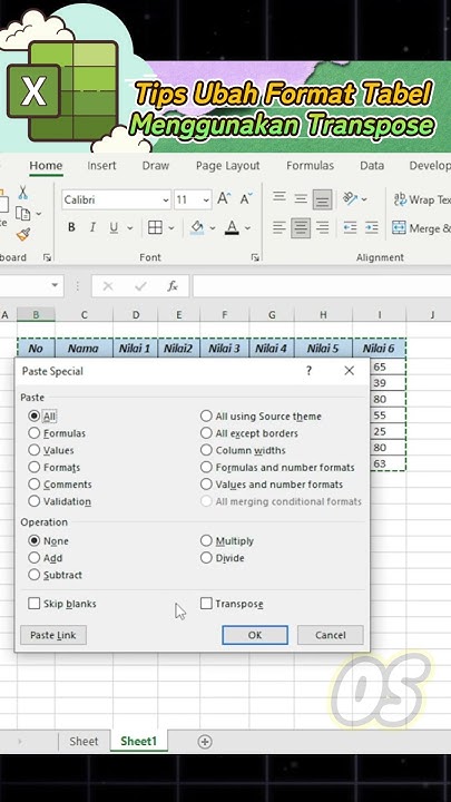 Tips Ubah Format TabelMenggunakan Transpose #excel #exceltips #exceltricks #whatsappstatus - YouTube