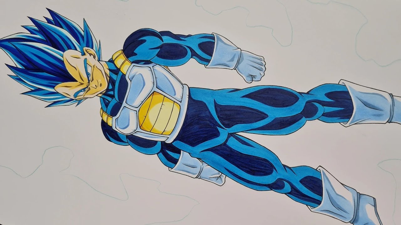 REAL TIME Drawing VEGETA SSj Blue Evolution Full Body + Aura! - YouTube