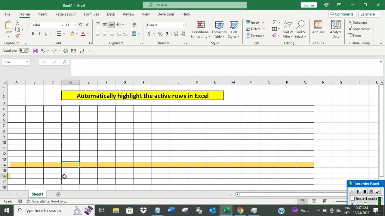 Automatically Highlight The Active Rows In Excel Youtube