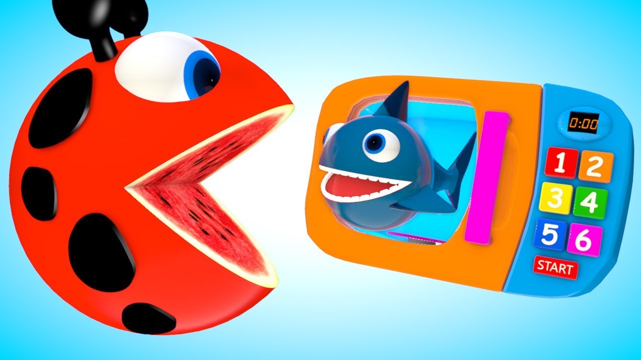 Pacman Ladybug meets a microwave toys, shark animal friends when he ...