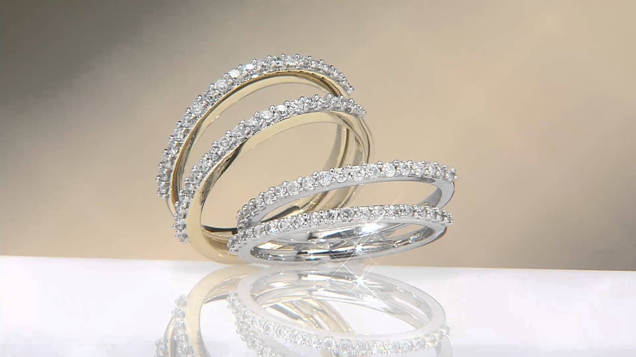 Set of 2 Diamond Band Rings, 14K Gold 3/8 cttw, by Affinity on QVC ...