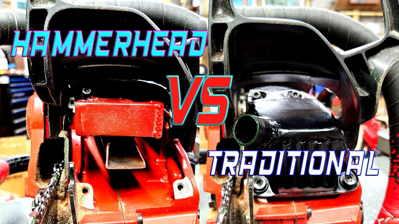 Hammer Head Pipe vs Traditional Muffler mod Jonsered 2258, 562xp, 555 ...