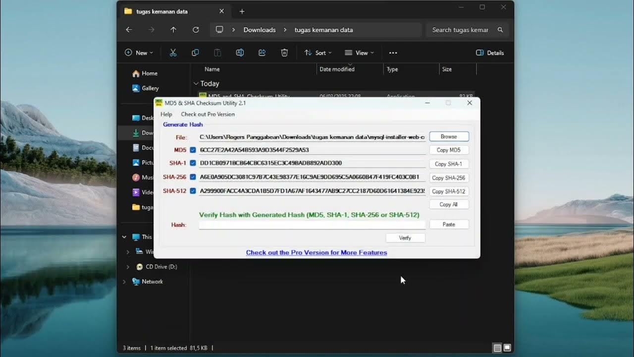 cek integritas sebuah software, generate hash md5 dari string - YouTube