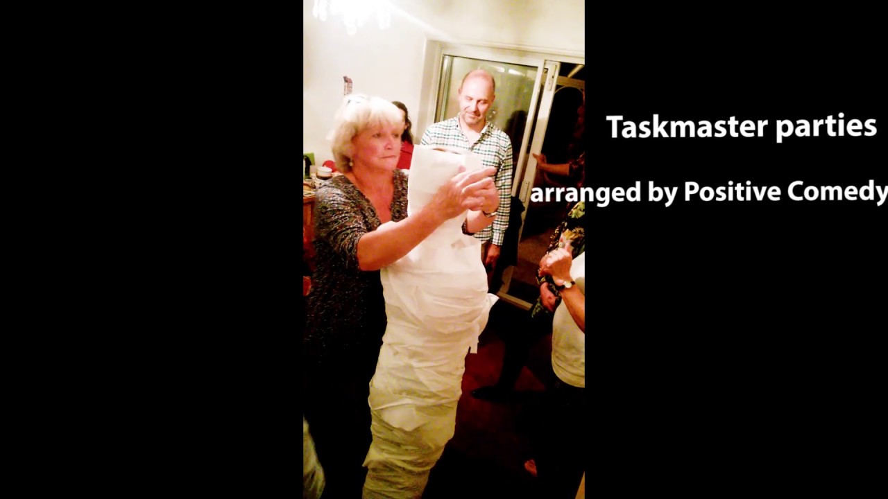 Positive Comedy Taskmaster party: Wrapping in loo paper team task - YouTube