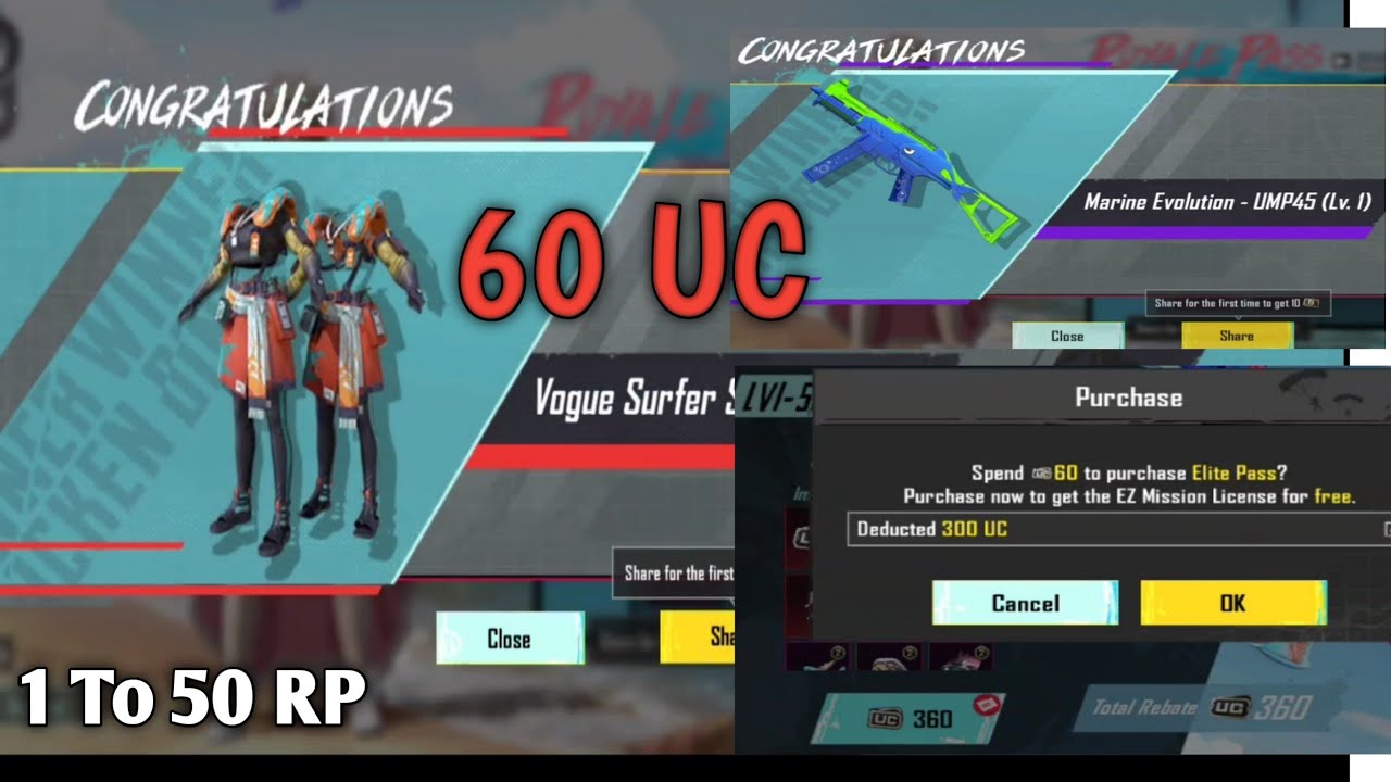 1 to 50 Rp A2 Royal Pass Mixed Out | Free Upgraded Emote | UMP45 Skin ...