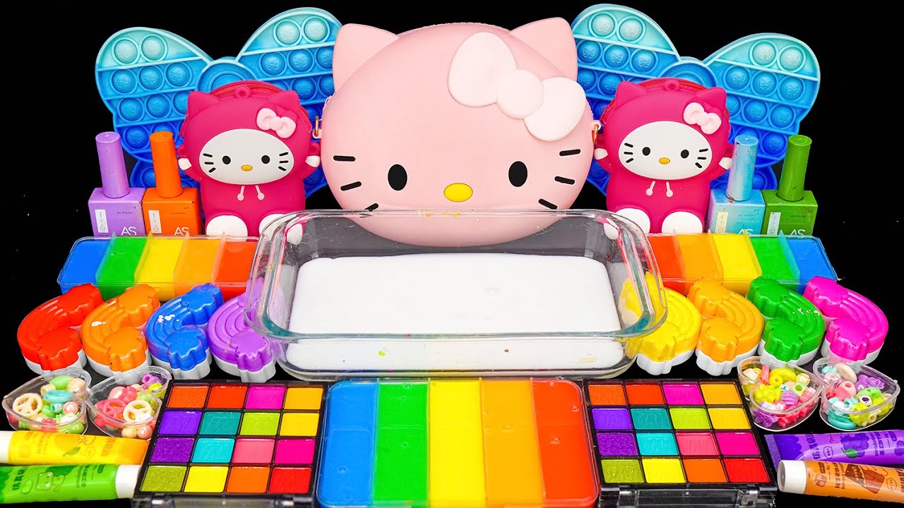 Slime Mixing Random Cute Things🌈 Mixing "HELLO KITTY" Into Glitter ...