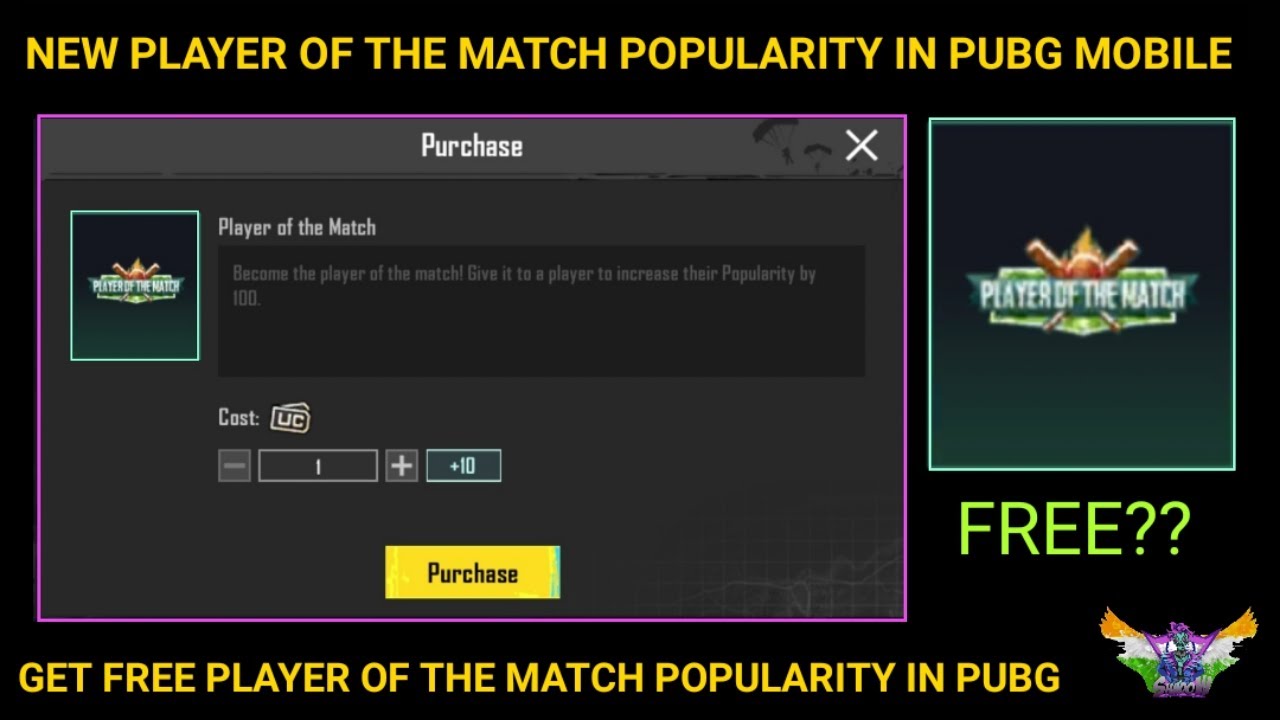 NEW PLAYER OF THE MATCH POPULARITY IN PUBG MOBILE | GET FREE PLAYER OF ...