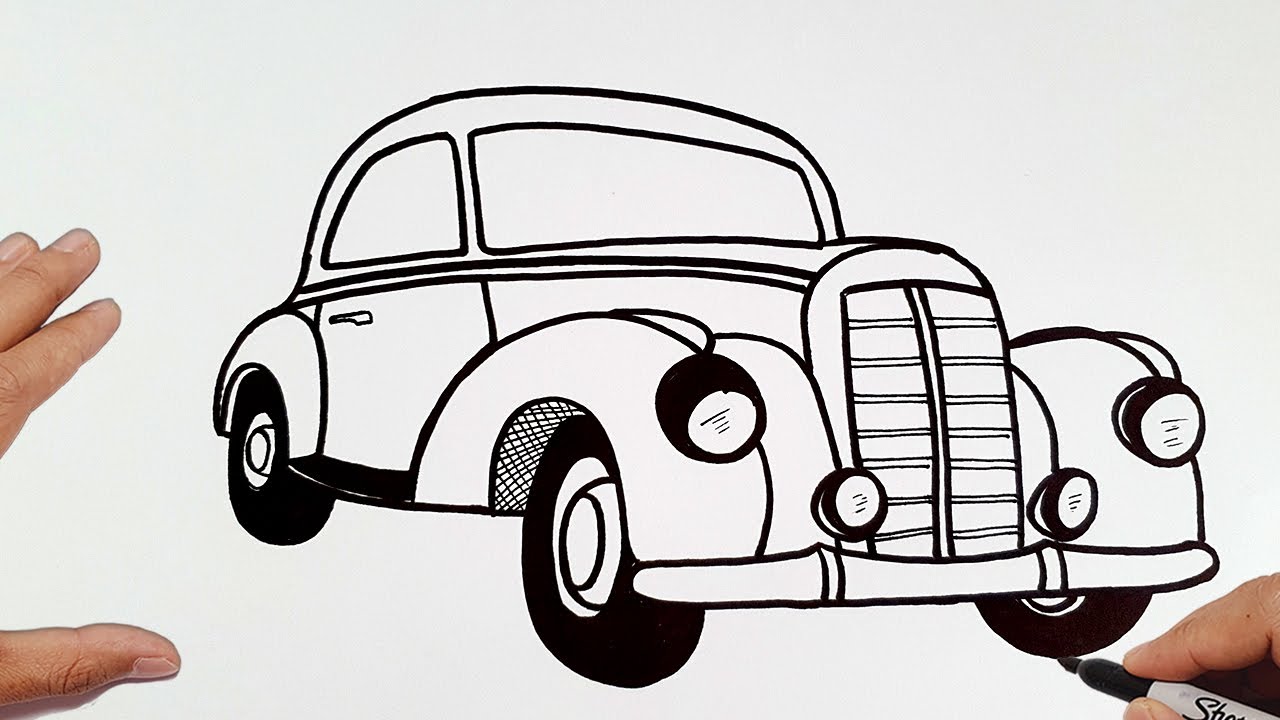 How To Draw A Classic Vintage Car Easy Step By Step - YouTube