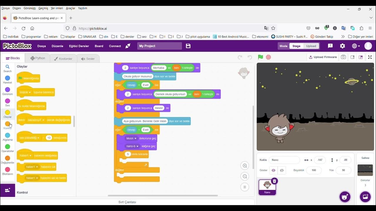 pictoblox scratch uzay yolculuğu | Blok tabanlı kodlama - YouTube