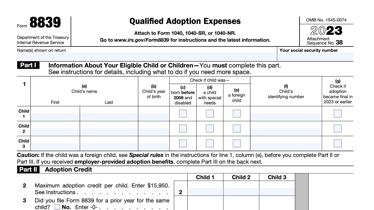IRS Form 8839 walkthrough (Qualified Adoption Expenses) - YouTube