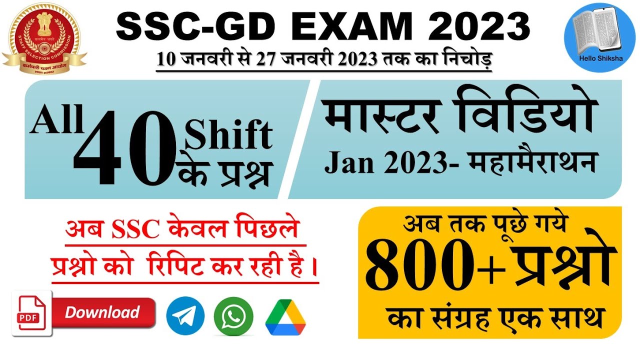 SSC GD 2023 All 40 Shift Question Paper | SSC GD 2023 All Shift GK ...