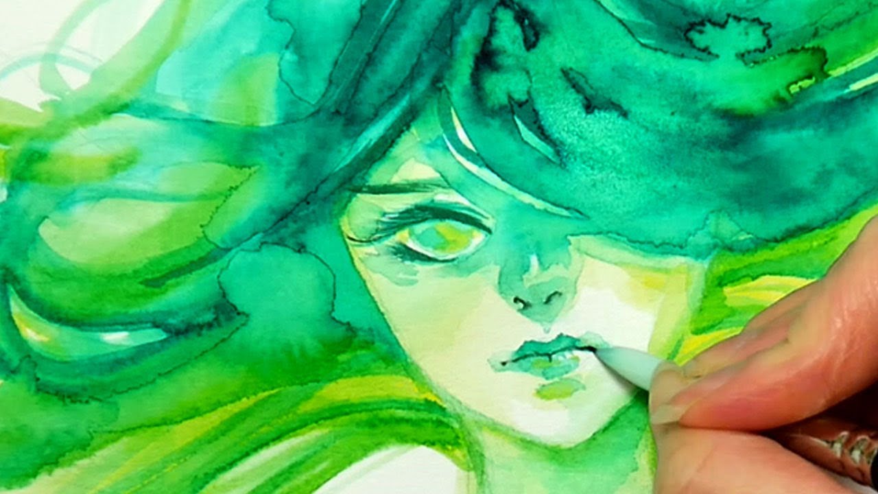 Green Only - Watercolour Sketch | Speedpaint - YouTube