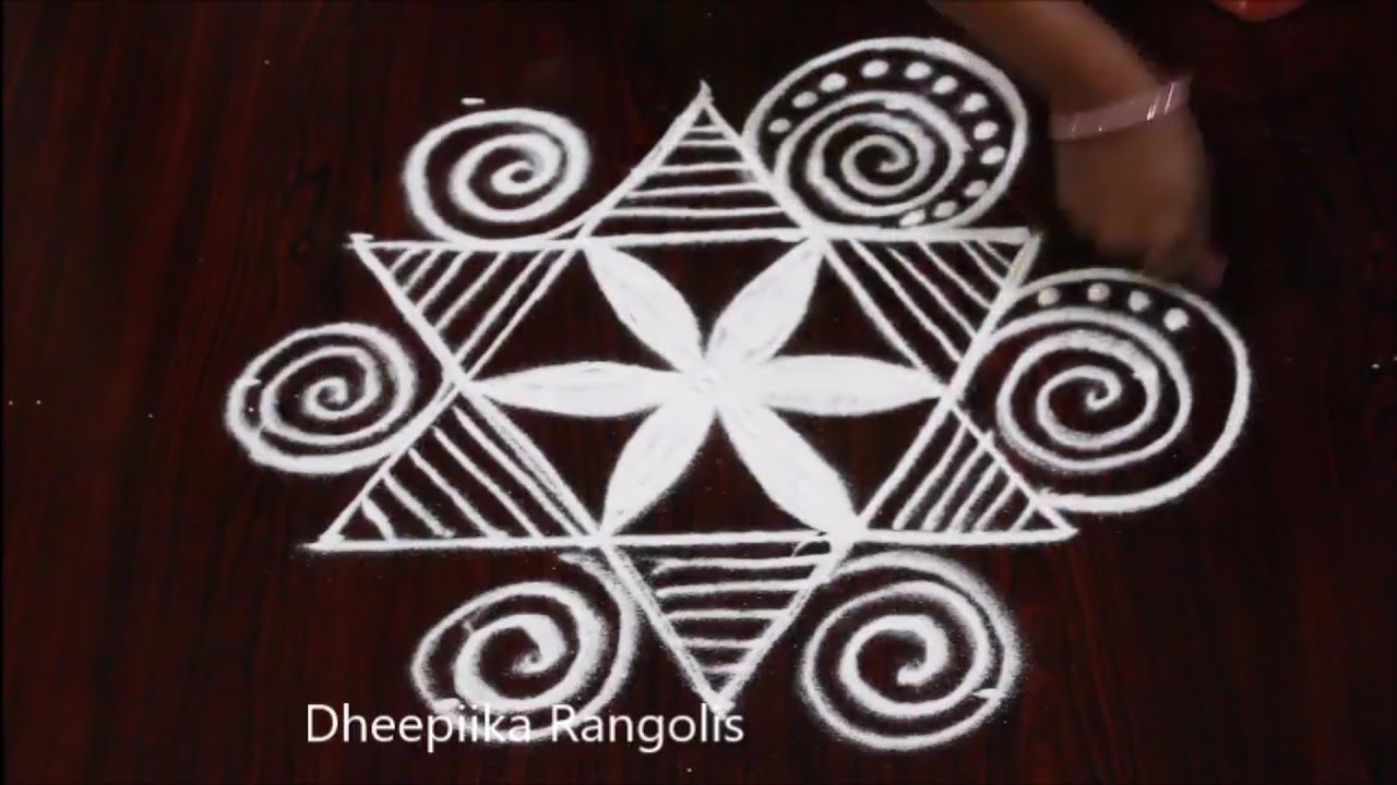 easy & simple star kolam design with 5x3 dots ll friday rangoli design ...