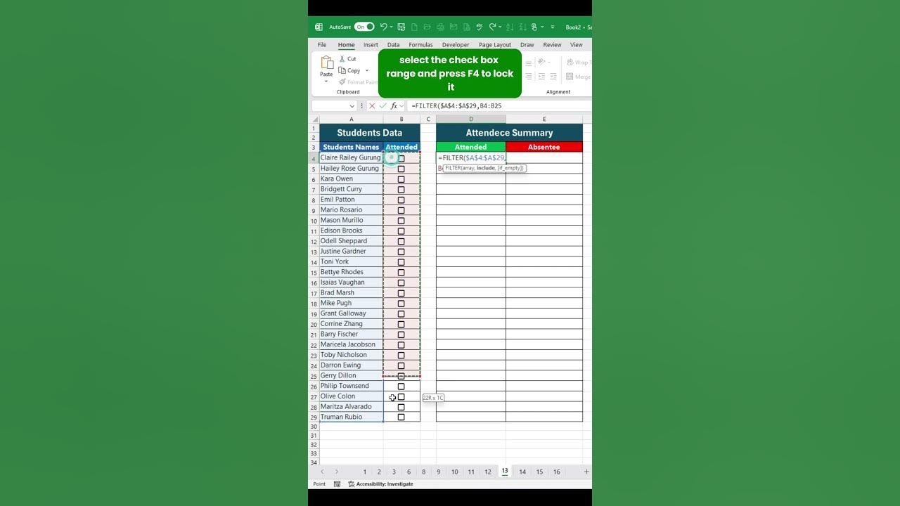 Dynamic Attendance Tracker in Excel Using Checkboxes! Easy Step-by-Step Tutorial - YouTube