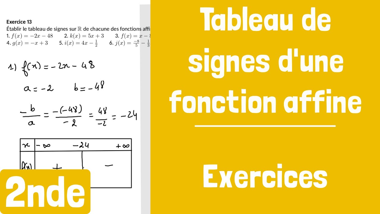 Exercices : Tableau de signes d'une fonction affine - YouTube