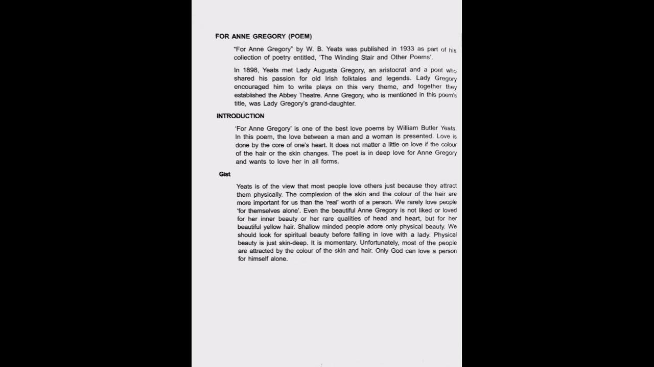 Summary Of FOR ANNE GREGORY Class 10 FOR ANNE GREGORY Class 10 summary-of-for-anne-gregory-class-10-for-anne-gregory-class-10