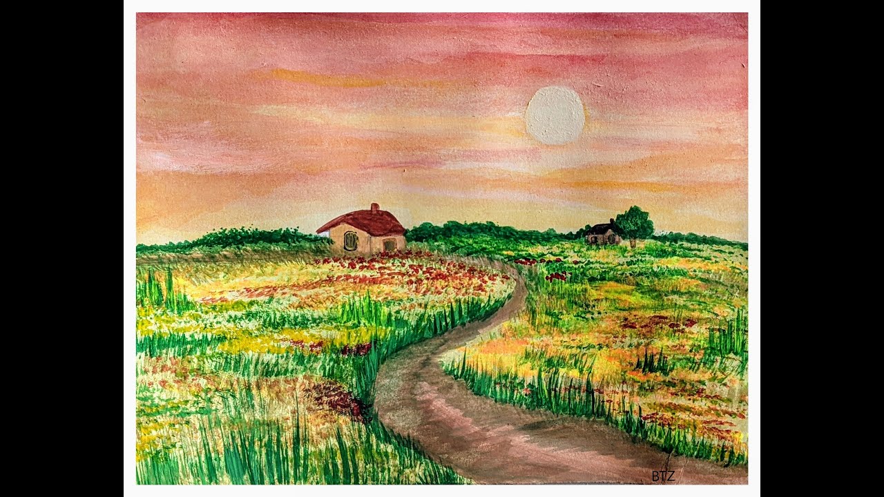 Painting The Golden Hour Sunset in Watercolors - YouTube