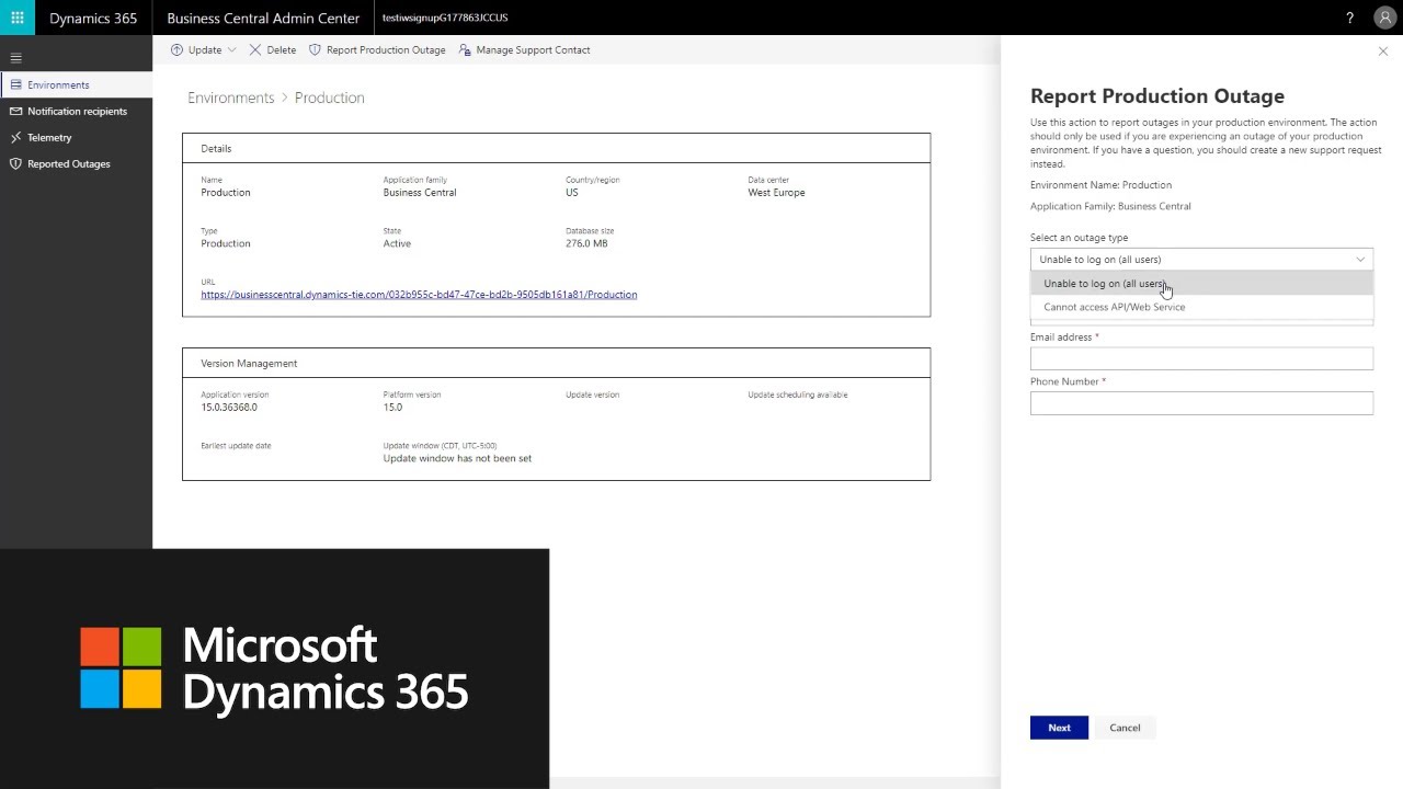 How to report a production outage in Dynamics 365 Business Central ...