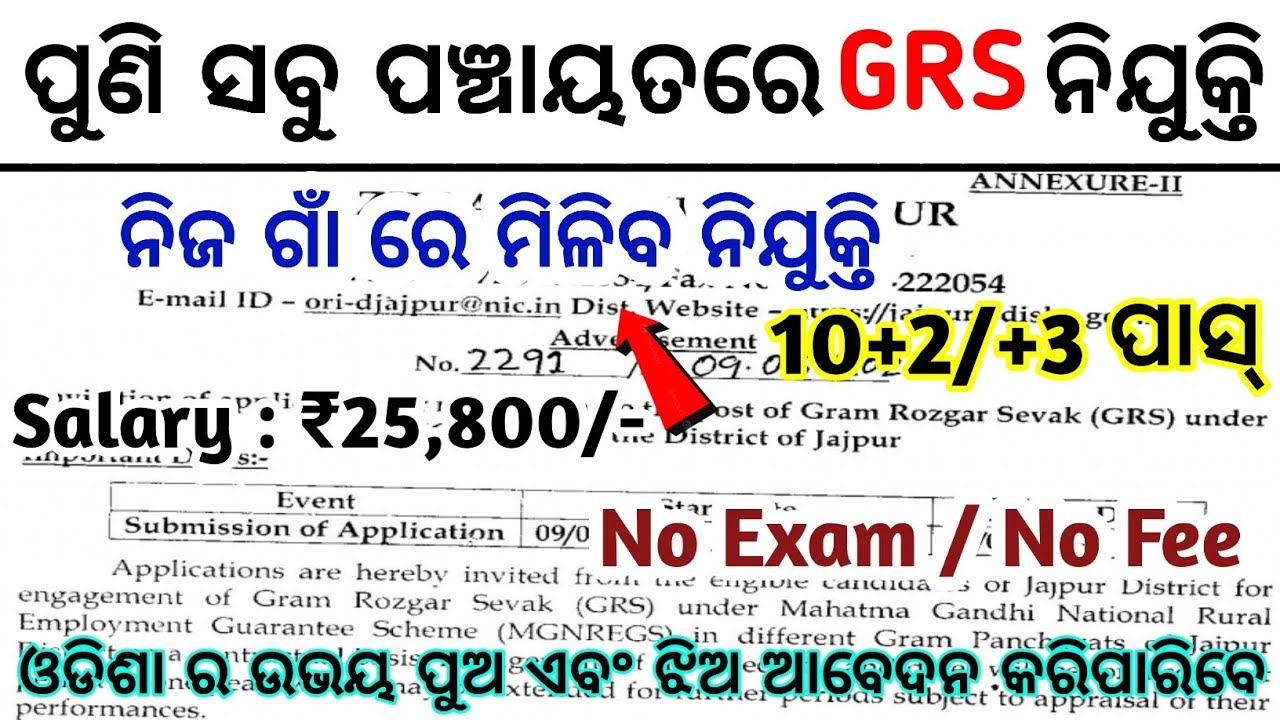 Odisha Panchayat GRS Recruitment 2025 | 10th & 12th Pass Govt Job | Odisha Panchayat Office Job ...