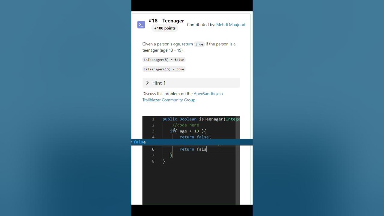 Day 1 Apex Programming Series | Teenager | ApexSandbox.io #salesforceapex #apex #salesforce ...
