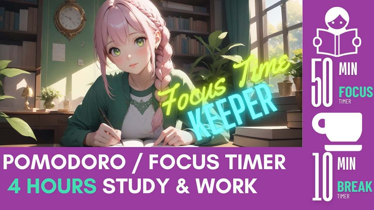 4-Hour Study with Me/ Focus Timer Girl/Fine weather 🌞/ Pomodoro timer ...
