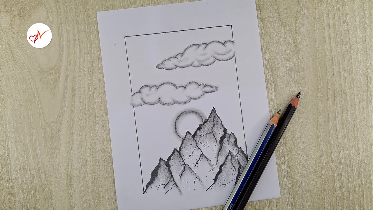 How to Draw Mountains and Clouds | Easy Pencil Shading Landscape ...