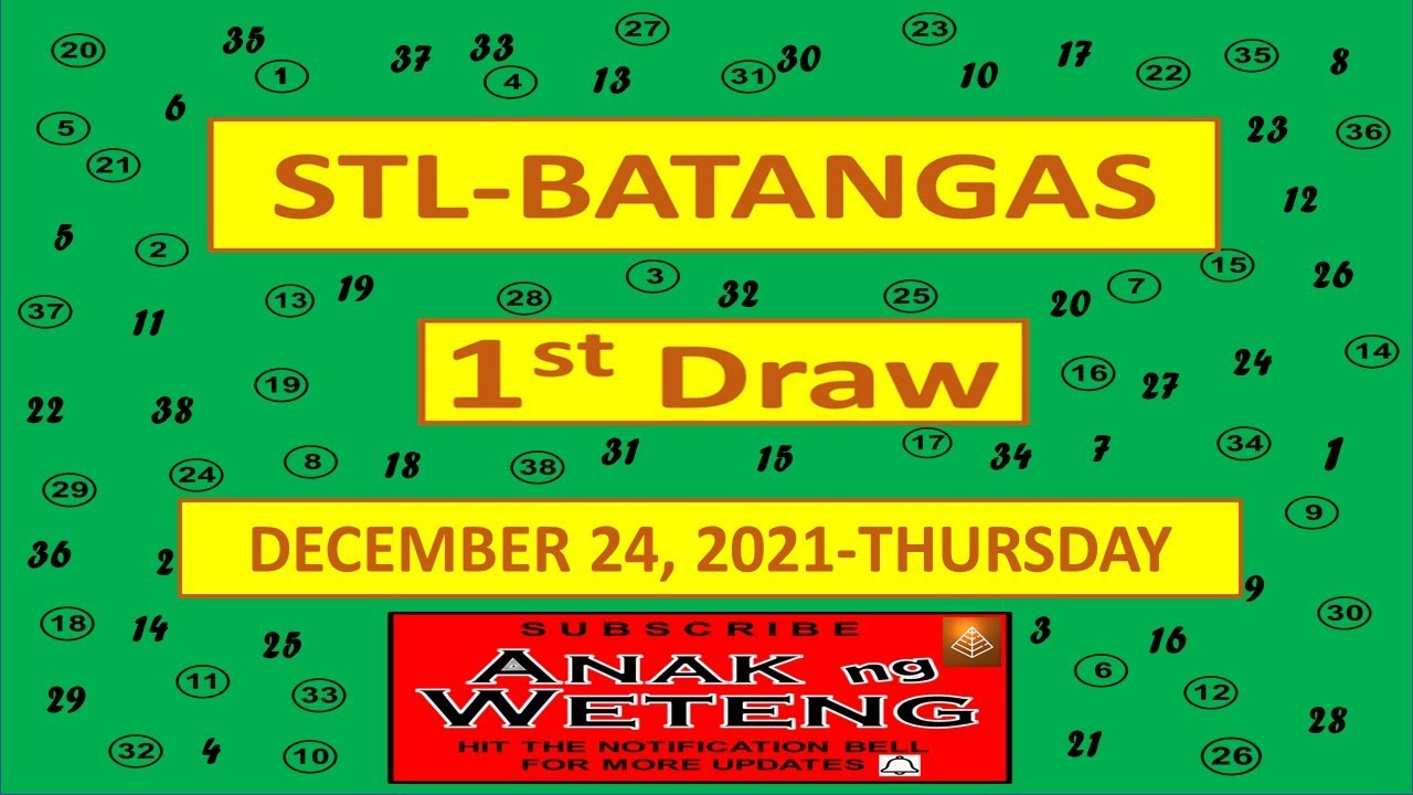 STL BATANGAS 1ST DRAW RESULT TODAY DECEMBER 24, 2021 THURSDAY ANAK NG ...