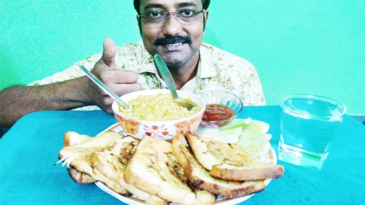 Eating masala maggi noodles and crispy bread toast - YouTube
