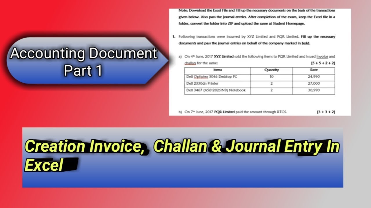 PART 1- ACCOUNTING DOCUMENT CHALLAN & INVOICE IN EXCEL - YouTube