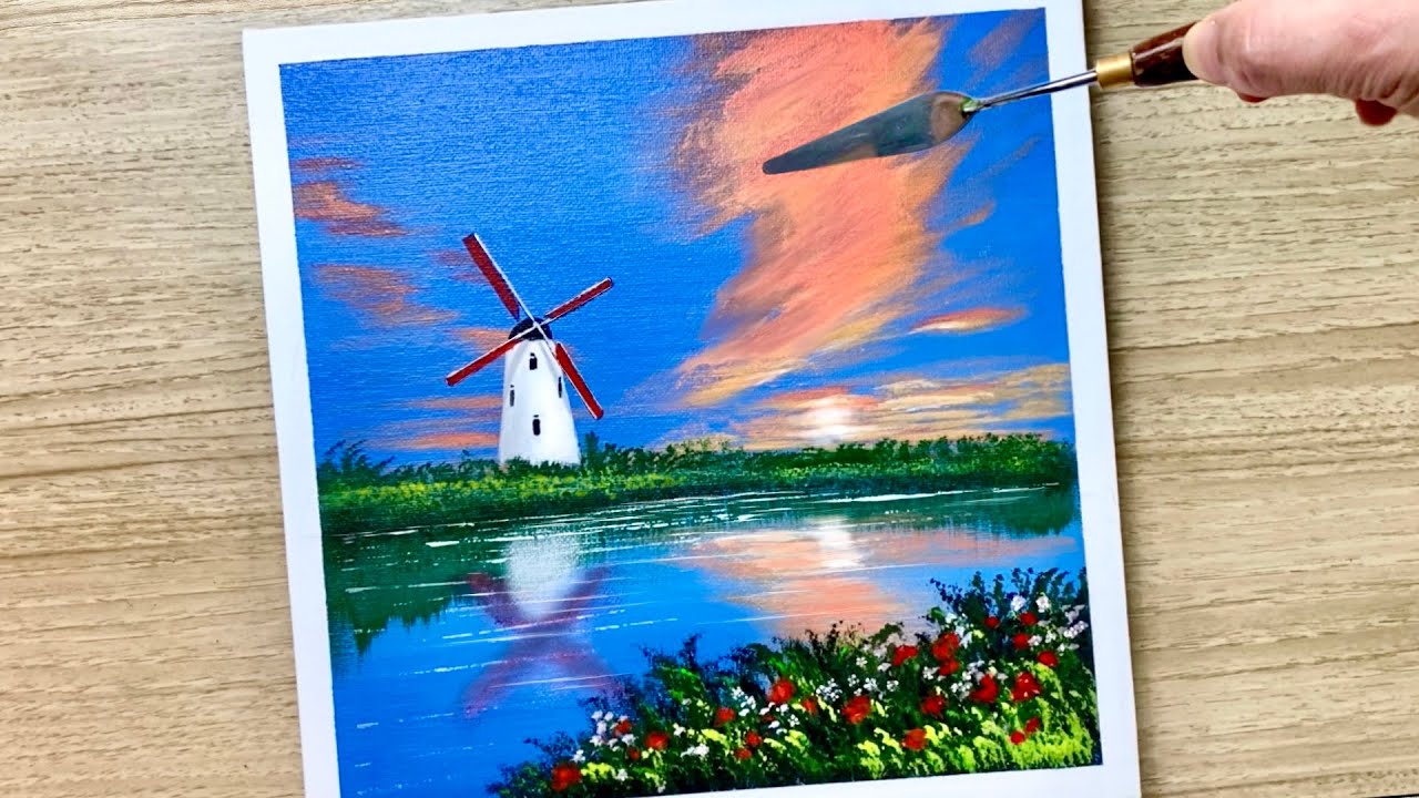 Windmill Landscape / Acrylic Painting fo Beginners / Daily Challenge No ...