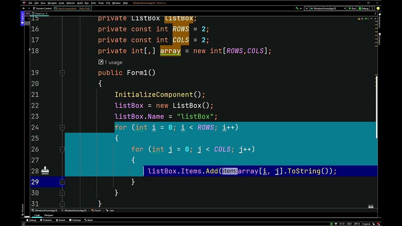 C# .NET 2-D Arrays & Output ListBox Windows Microsoft DotNet Csharp ...