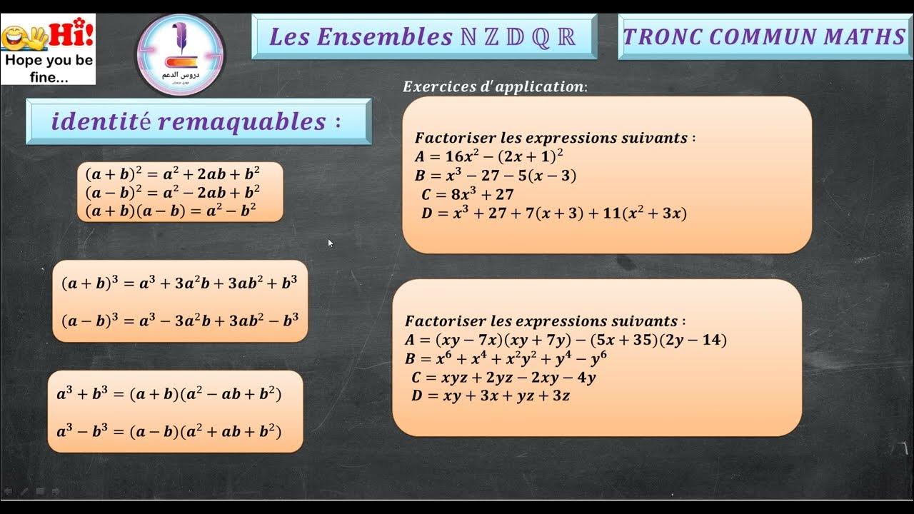 Tronc commun Maths : Les Ensembles N Z D Q R + Exercices corrigées (Parti 4 ) identités ...