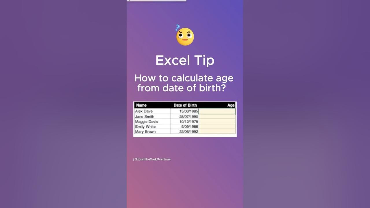 How To Calculate Age From Date Of Birth L Excel Formula Datedif Youtube