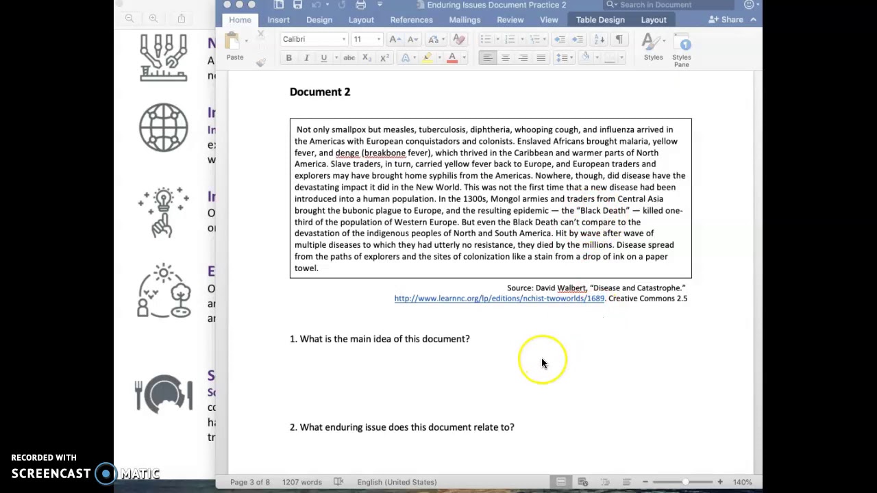 Enduring Issues Document Practice 2 Help - YouTube