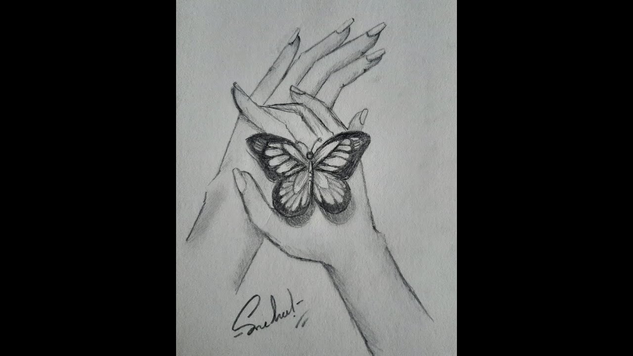 Easy freehand drawing, Butterfly on Hand - YouTube
