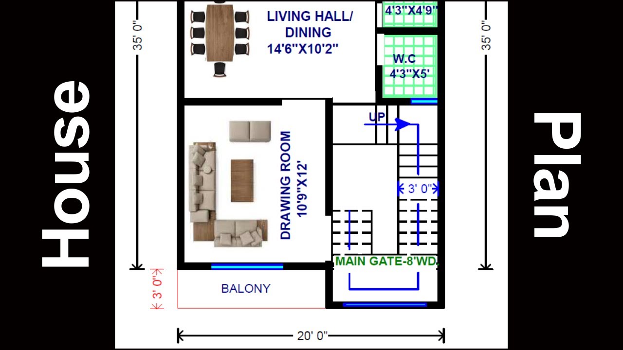 Most Popular House Plan 20 X 35 / 700 SQ.FT / 78 SQ.YDS / 65 SQ.M / 78 ...