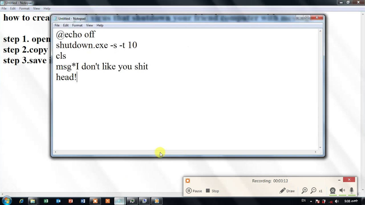 Every body should know this trick;how to creat shutdown virus - YouTube
