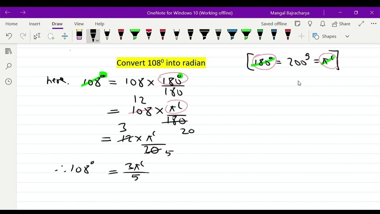 Convert 108 degree into radian. - YouTube