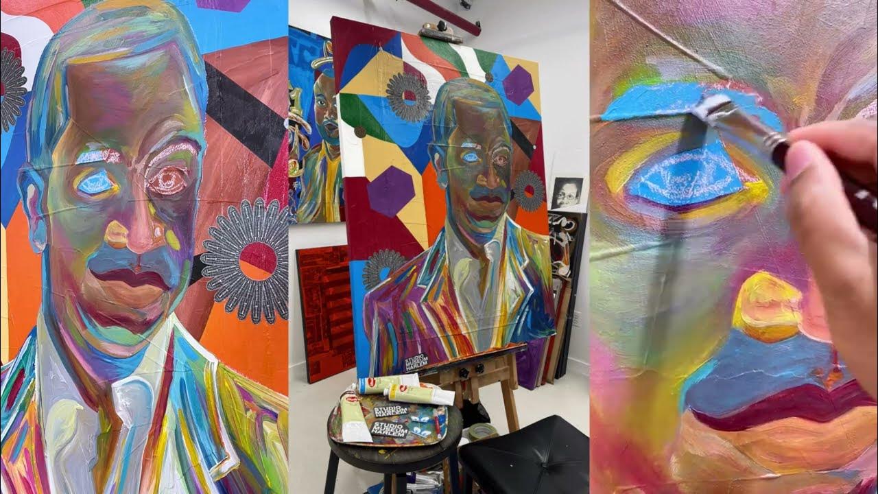 Ligel Lambert Creating a Symbolic Painting of Sanford Biggers - YouTube