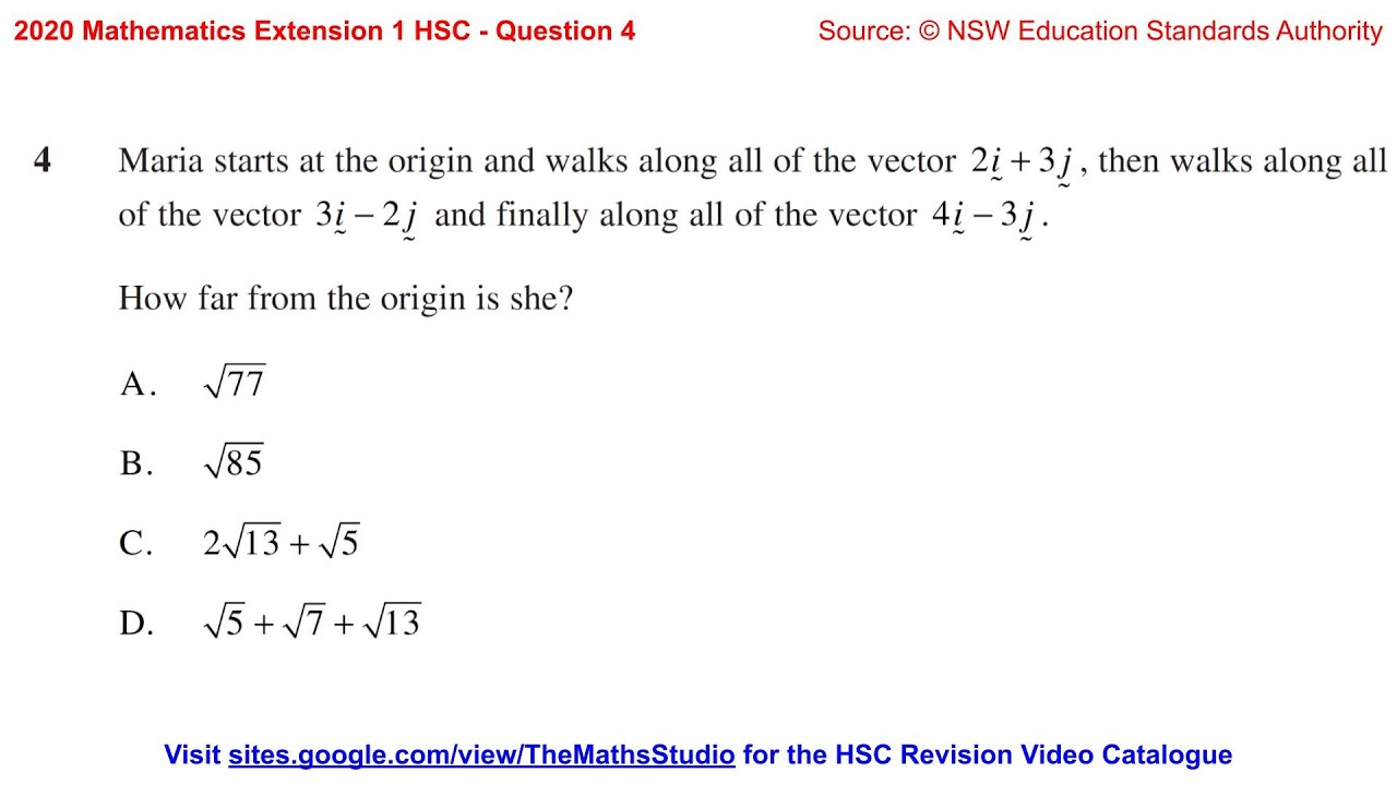 2020 Maths Extension 1 HSC Q4 How to do worded vector problem involving ...