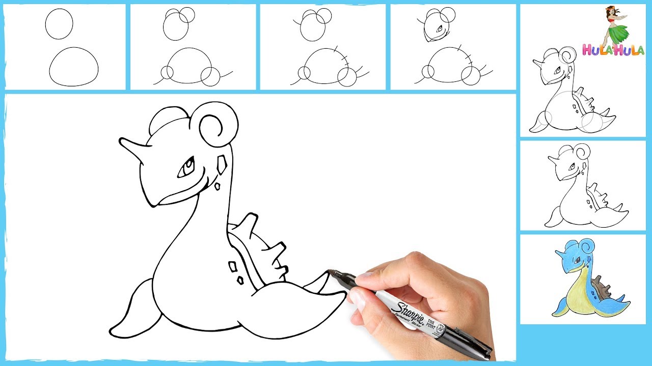 How to draw Lapras - Pokemon easy, step by step | Hula Hula - YouTube
