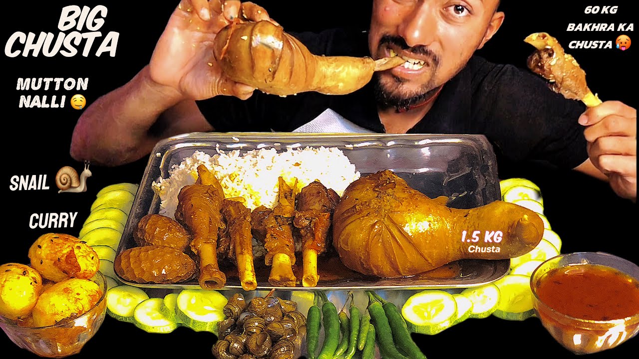 BIG SIZE LAAL MUTTON CHUSTA CURRY,EATING MUTTON NALLI,SNAIL+GHONGHA ...