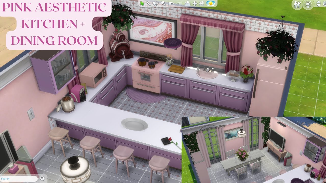 SPEED BUILD! PINK AESTHETIC KITCHEN + DINING ROOM In The Sims 4!!// # ...