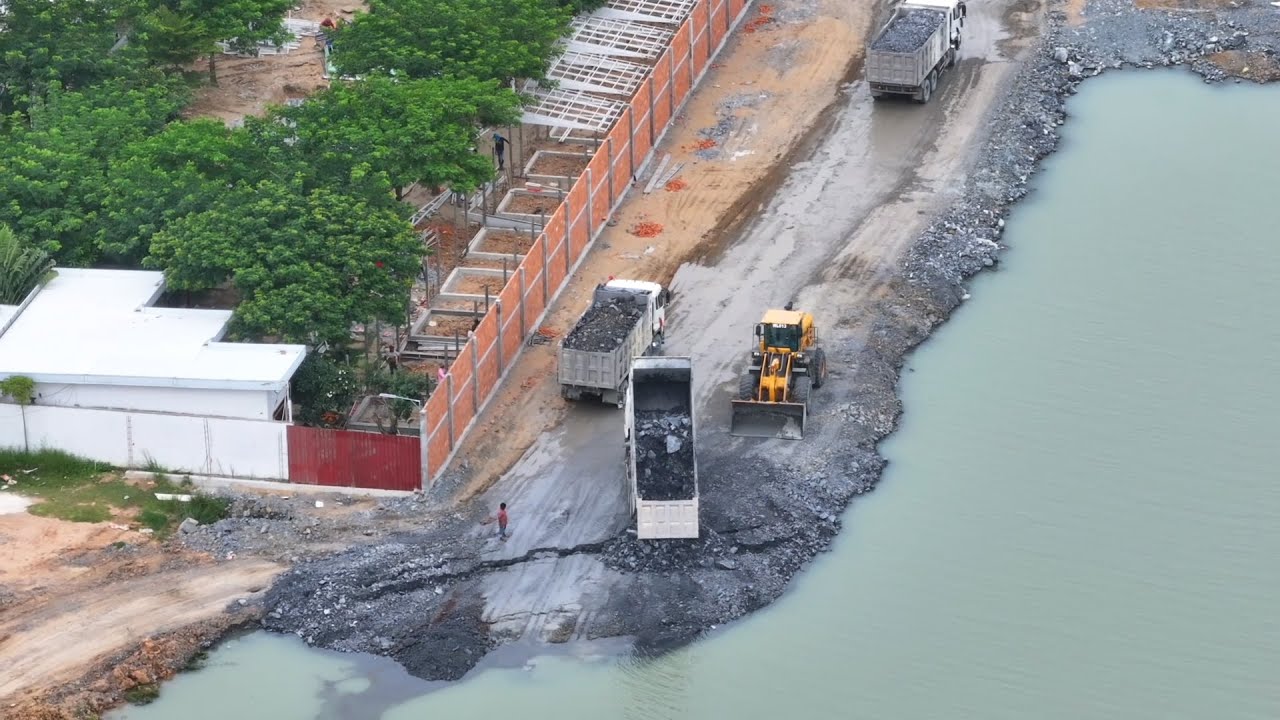 Amazing! New Road Construction Cross Deep Water Operation By Dozer ...