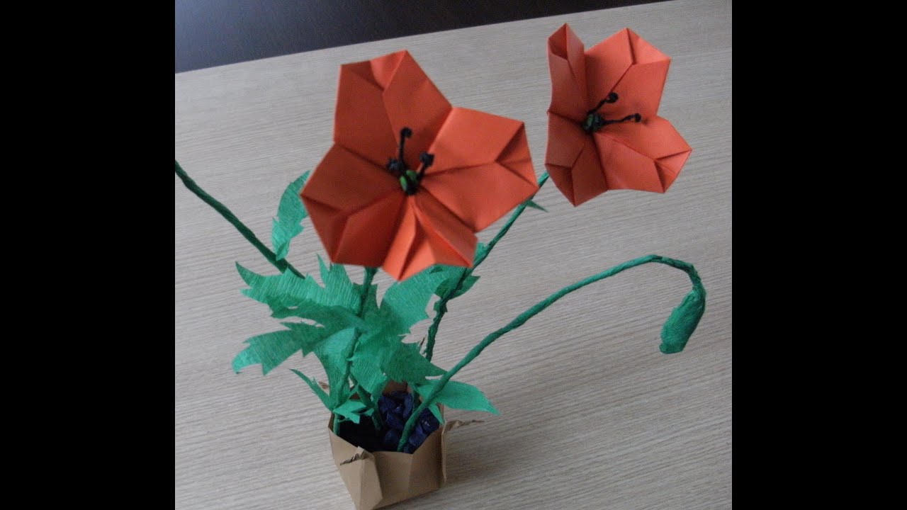 3D origami - flower - poppy - mak polny - how to make - YouTube