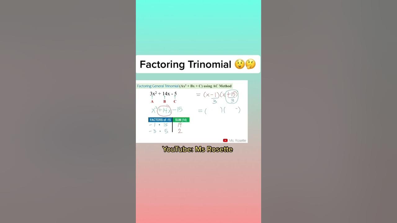 Factoring General Trinomial or Quadratic Equation | Grade 8 | Grade 9 # ...